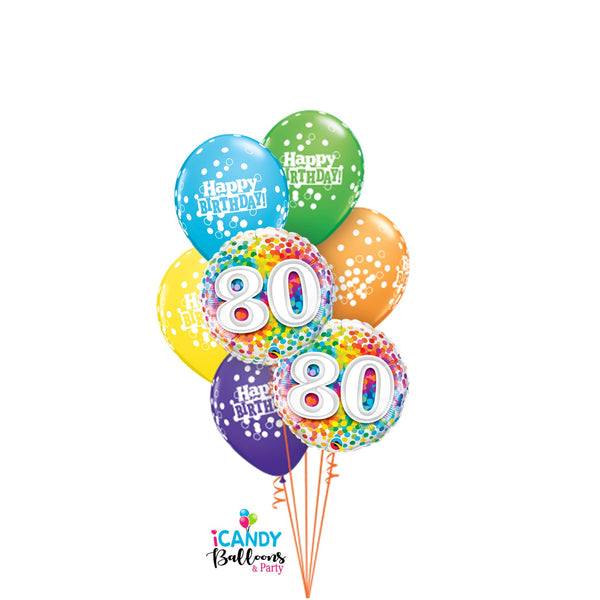 80th Birthday Confetti Dazzler Balloon Bouquet #80BD07 – iCANDY Balloons